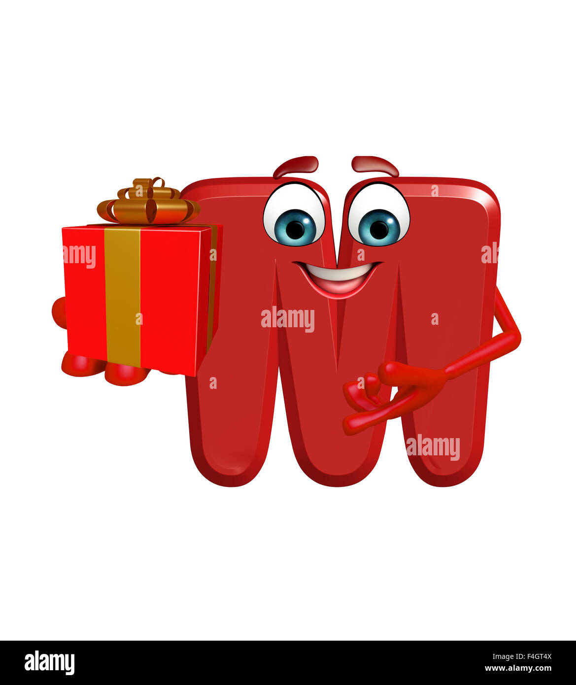 3d rendered illustration of alphabet M Cartoon Character with gift box ...