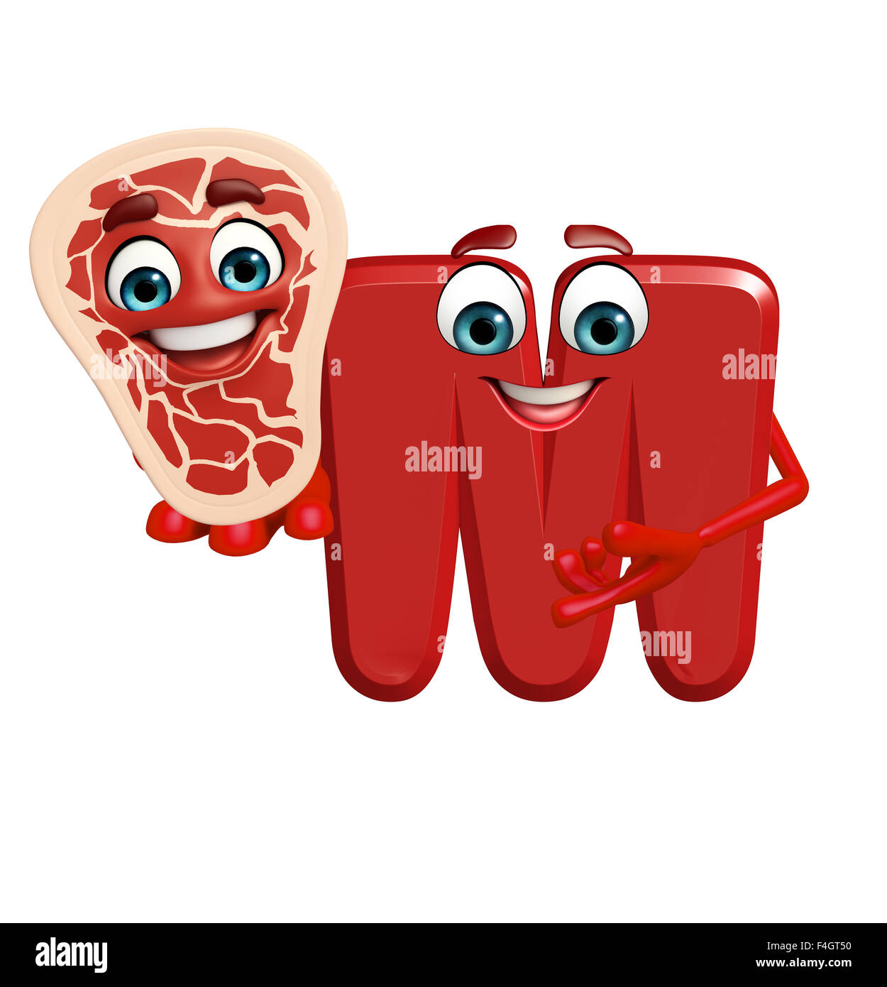 3d rendered illustration of alphabet M Cartoon Character with meat ...