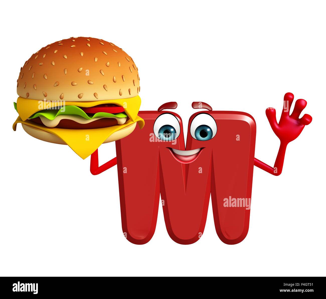 3d rendered illustration of alphabet M Cartoon Character with burger ...