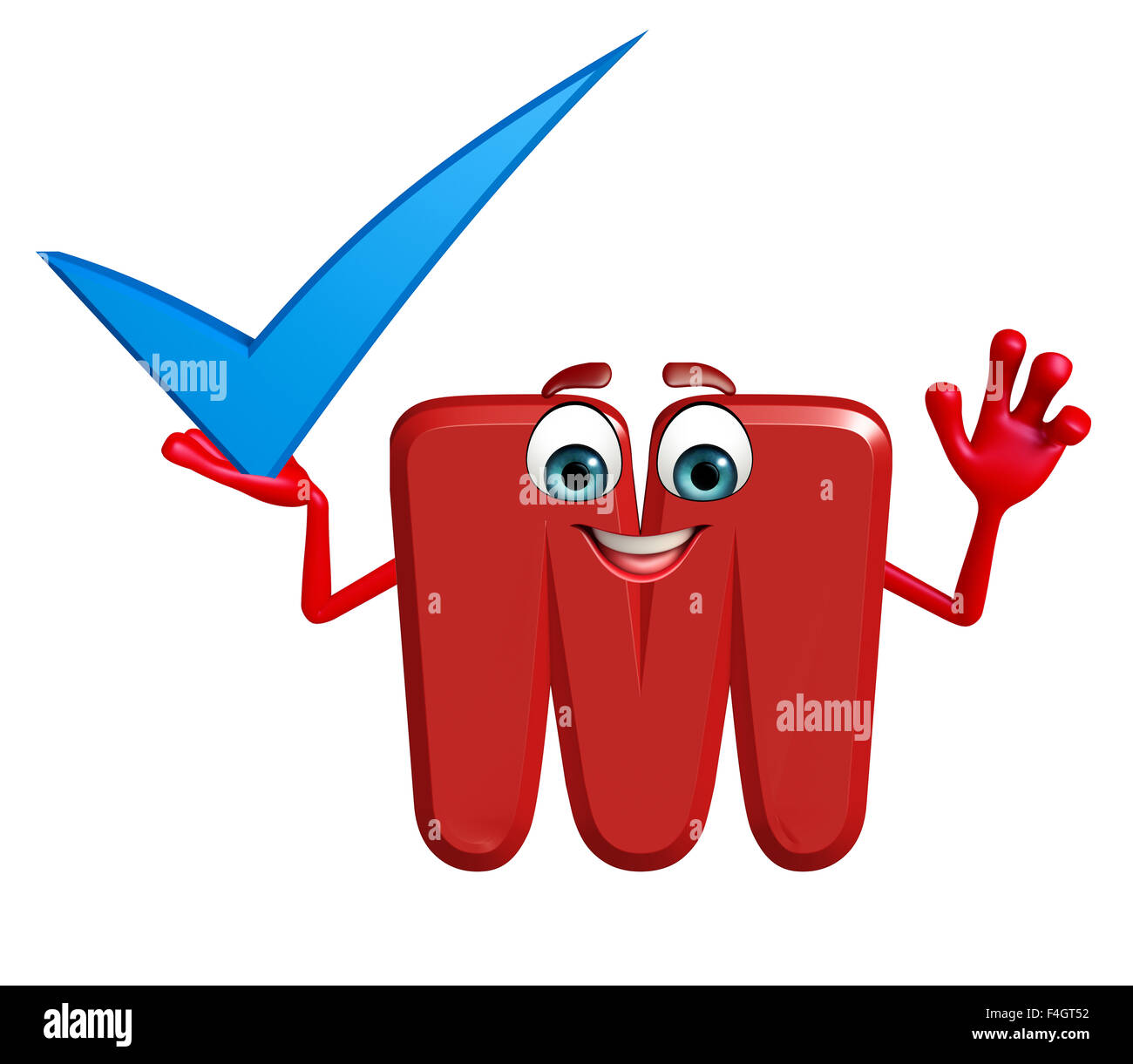 3d rendered illustration of alphabet M Cartoon Character with right ...