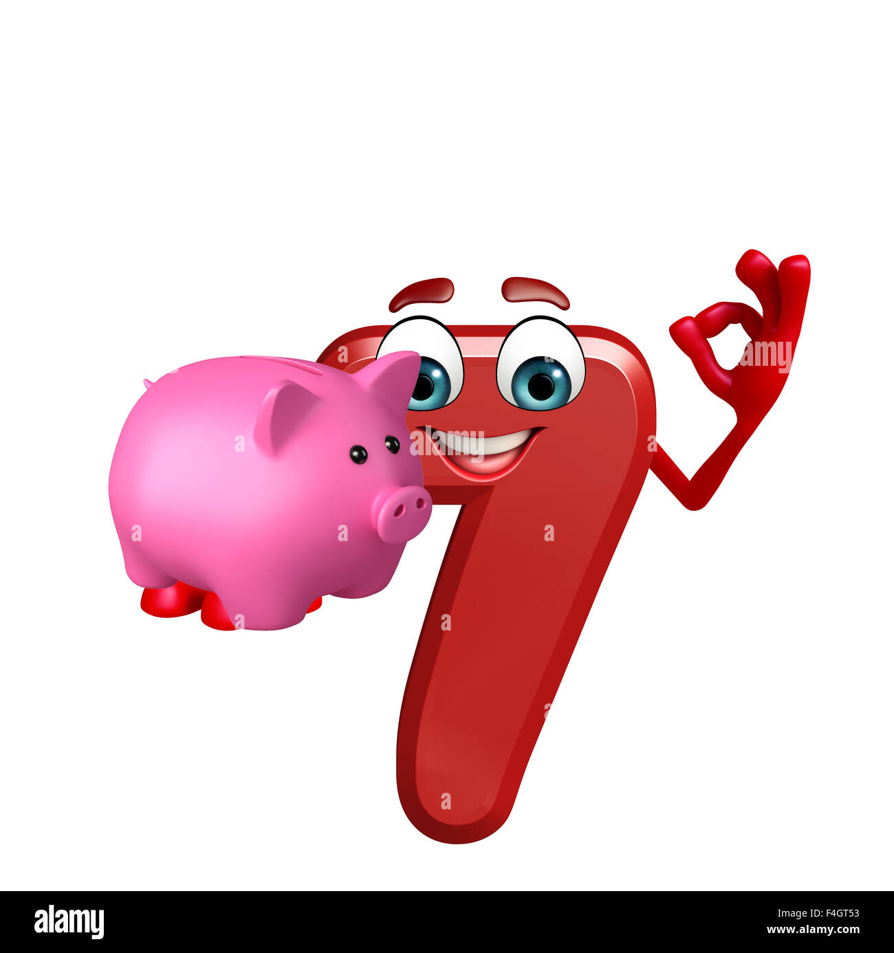3d rendered illustration of cartoon character of seven digit with piggy ...