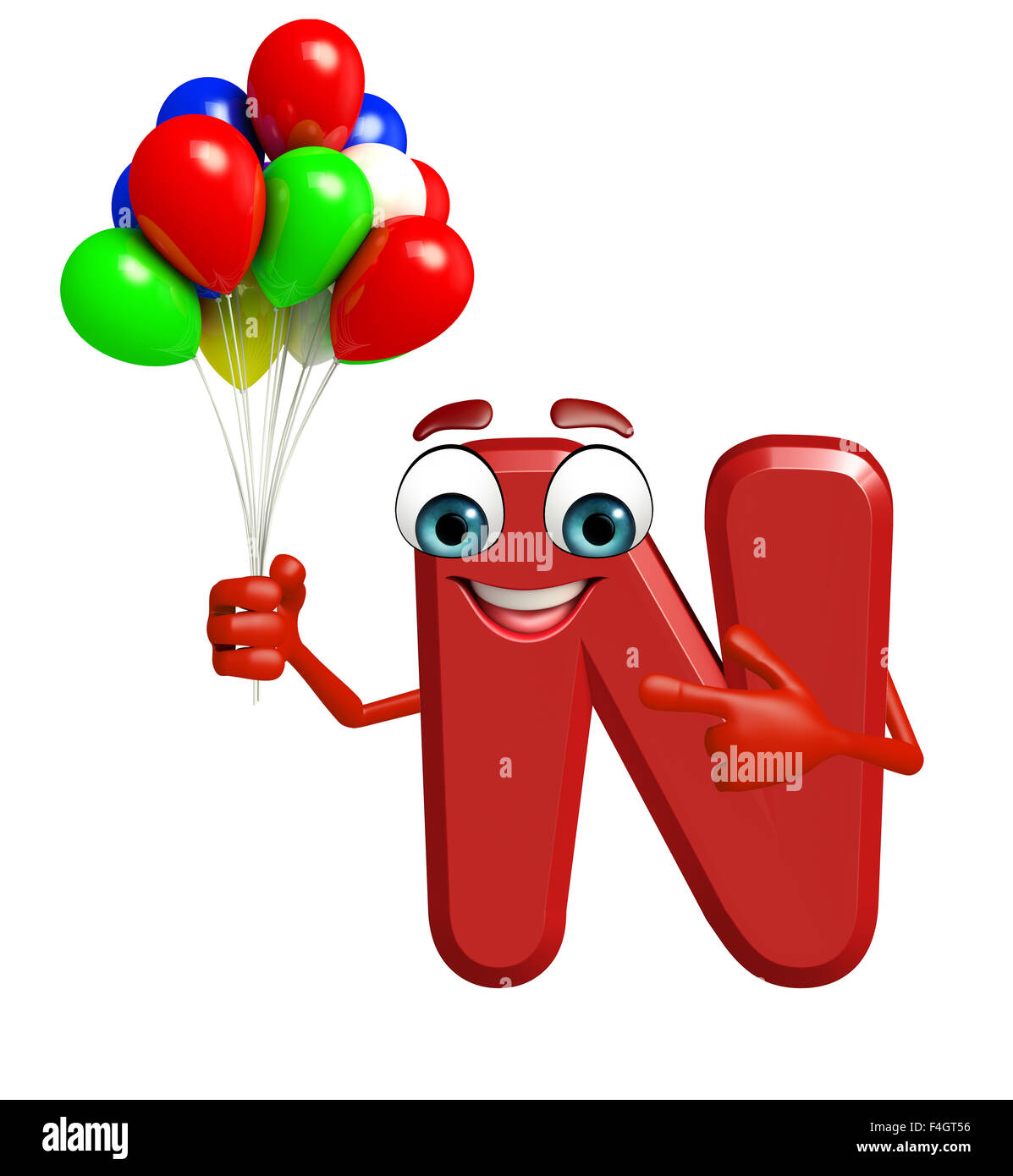 3d rendered illustration of alphabet N Cartoon Character with balloons ...