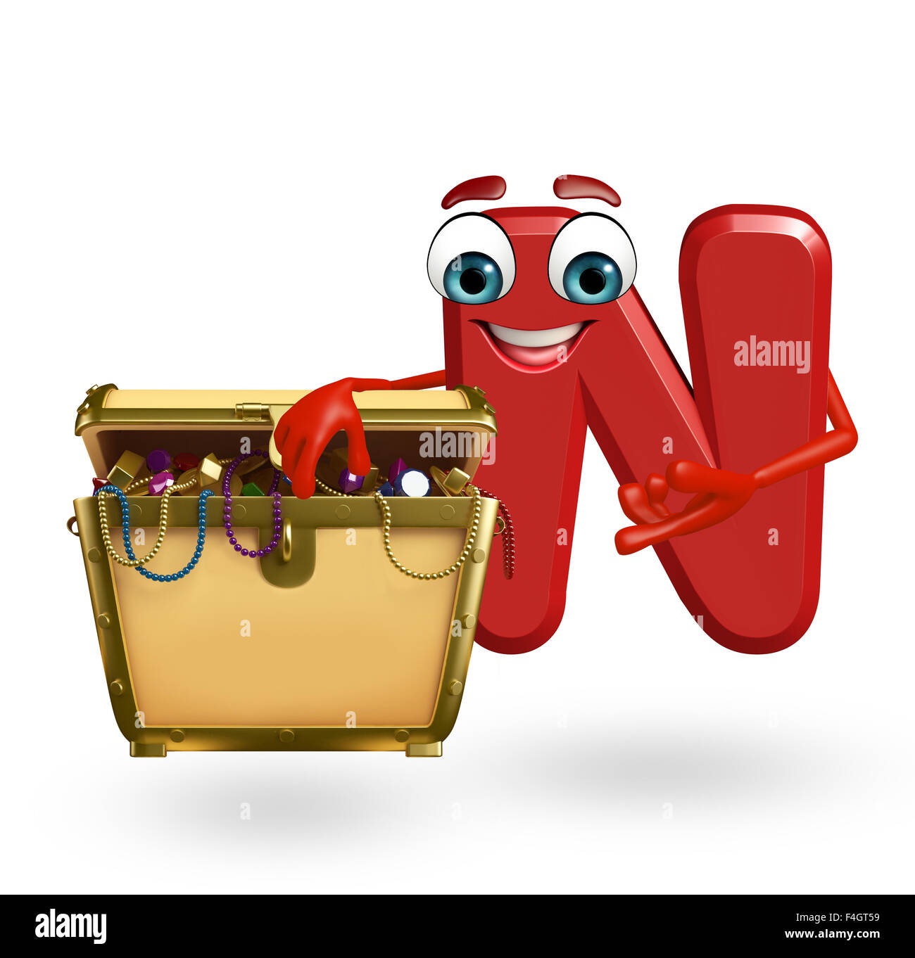 3d rendered illustration of alphabet N Cartoon Character with treasure ...