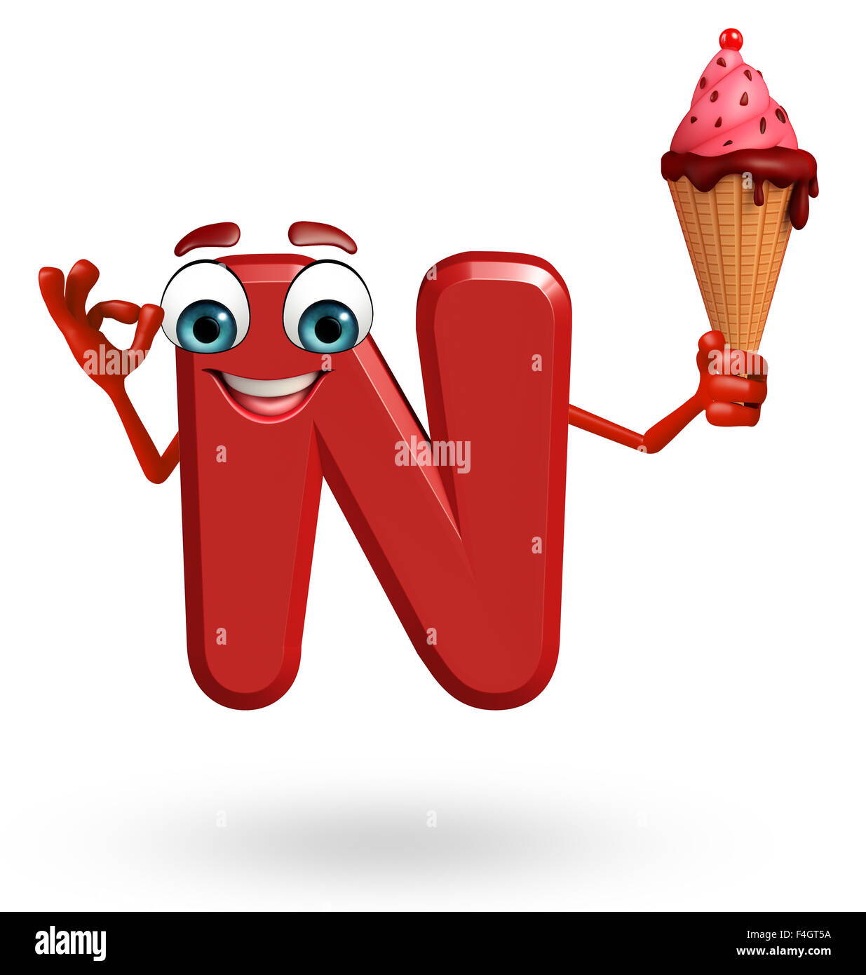 3d rendered illustration of alphabet N Cartoon Character with icecream ...