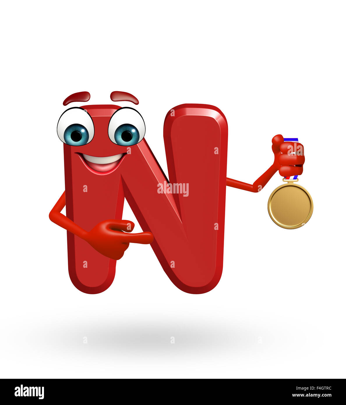 3d rendered illustration of alphabet N Cartoon Character with medal ...