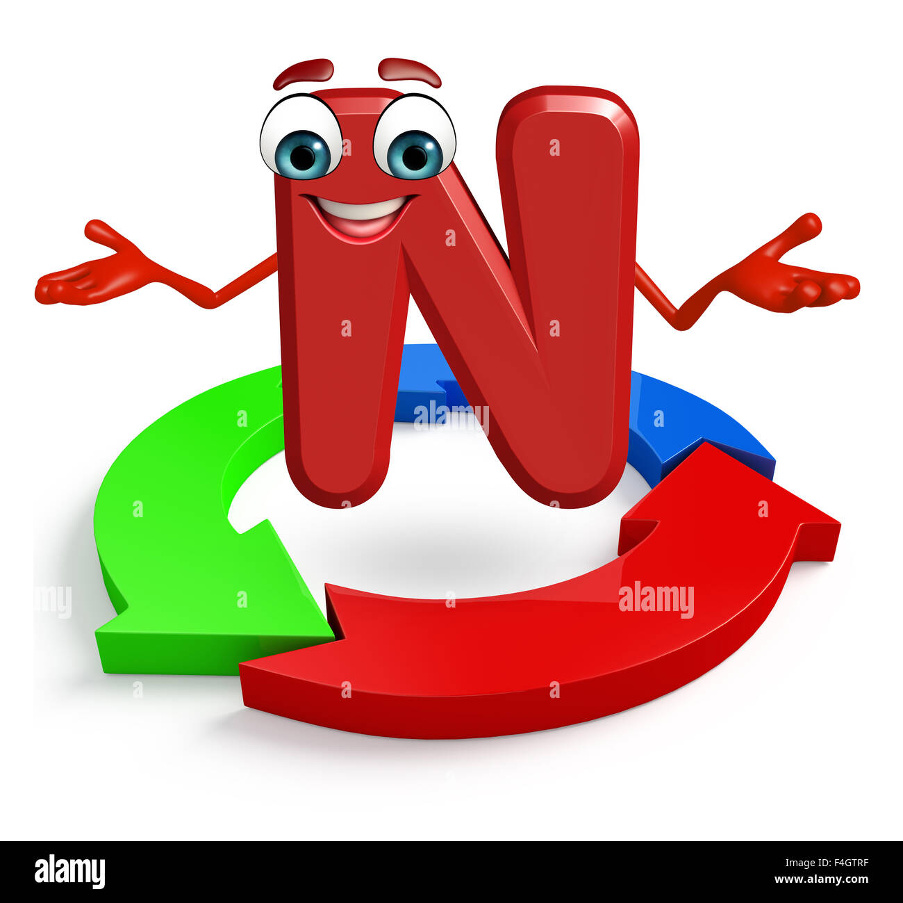 3d rendered illustration of alphabet N Cartoon Character with arrow ...