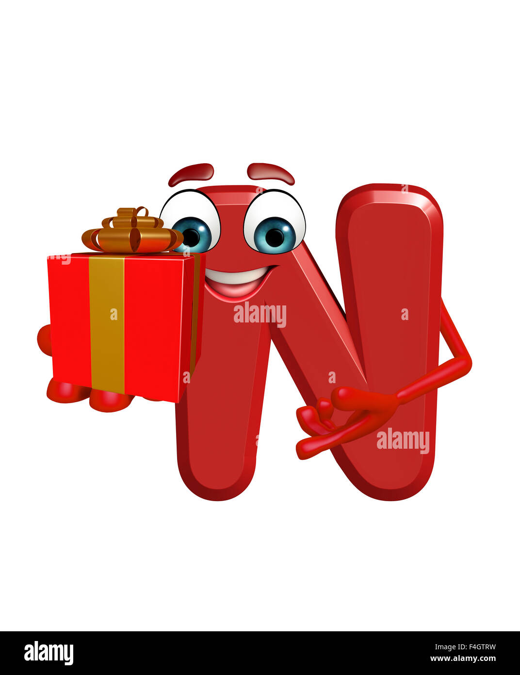 3d rendered illustration of alphabet N Cartoon Character with gift box ...