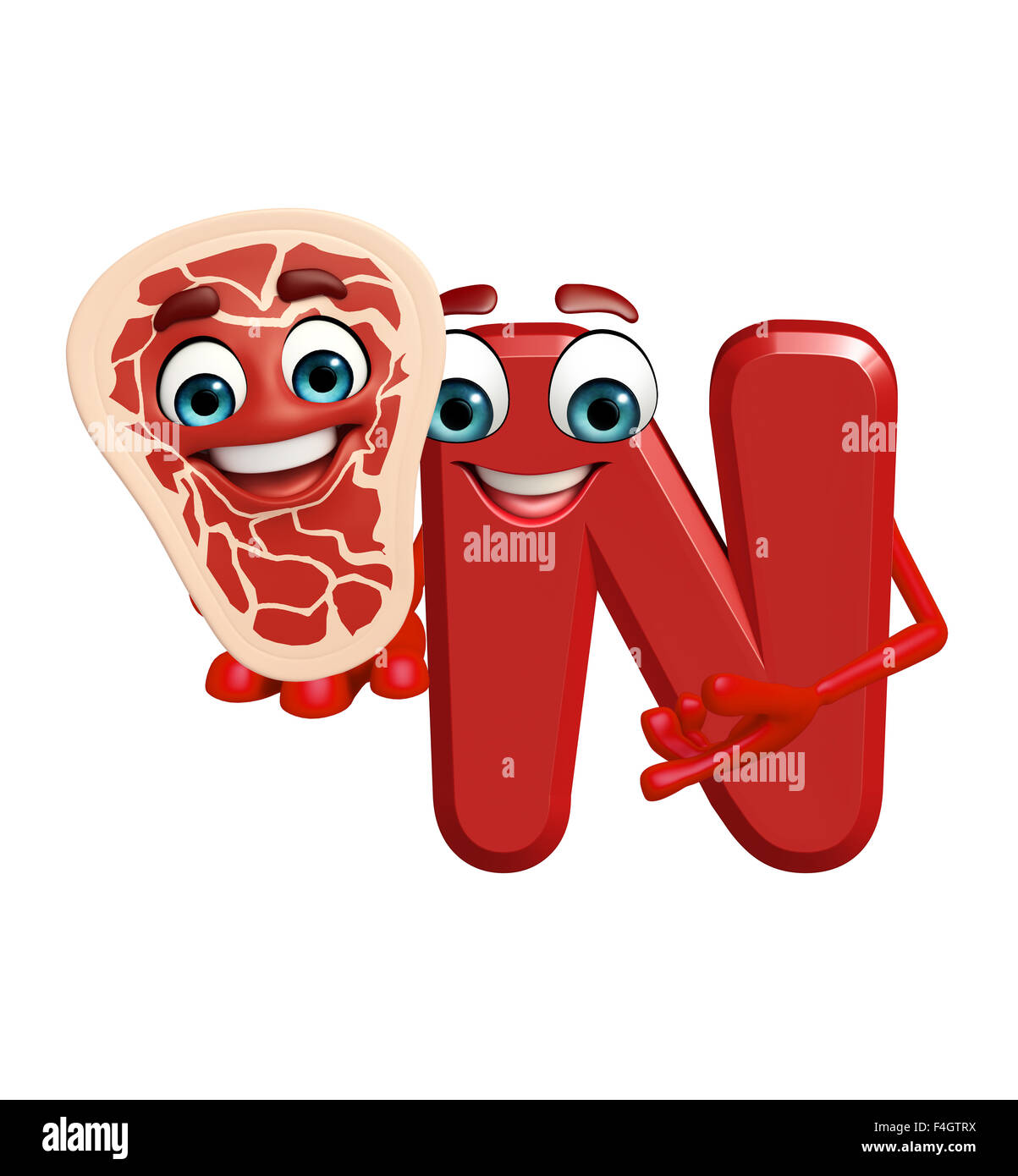 3d rendered illustration of alphabet N Cartoon Character with meat ...