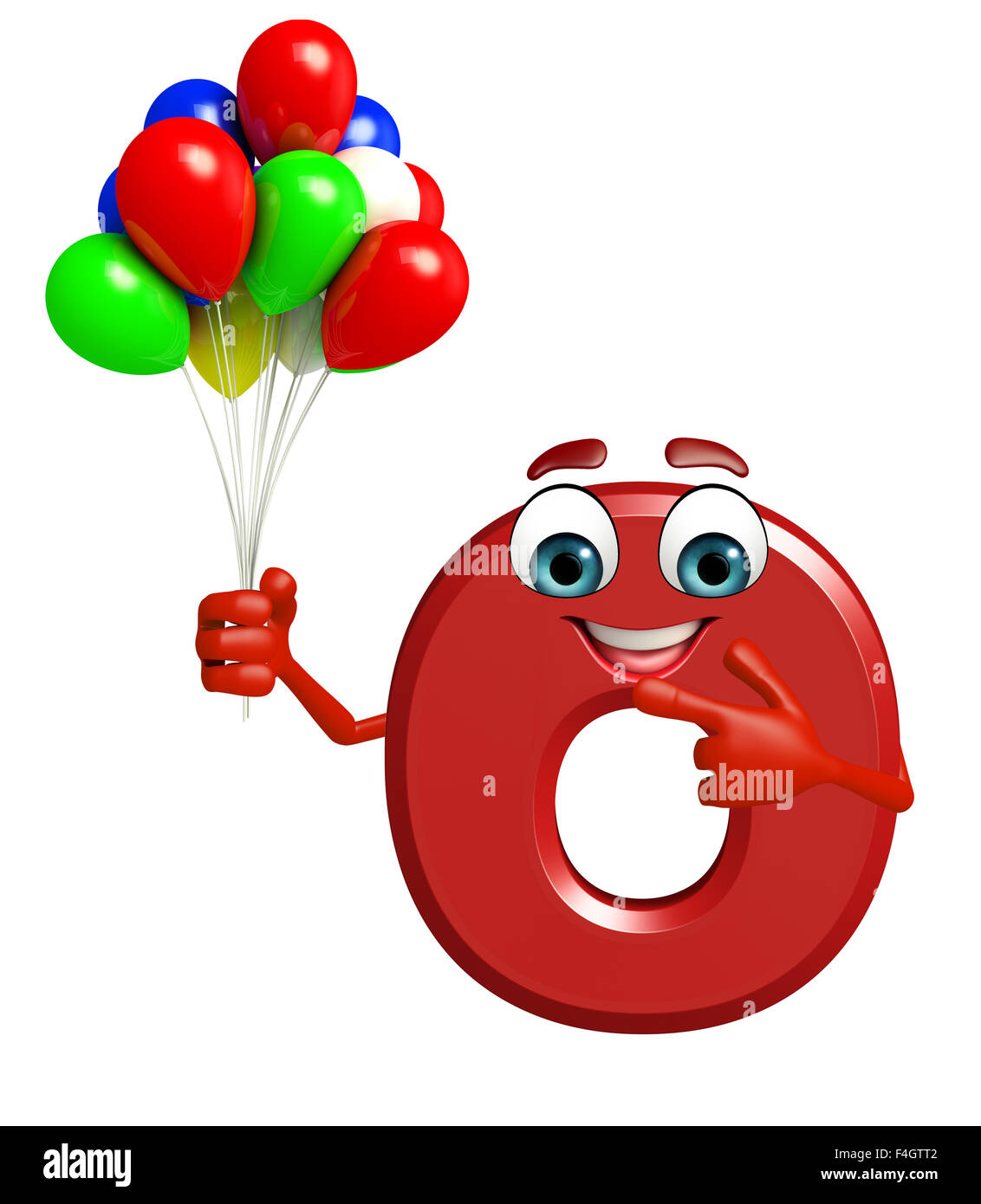 3d rendered illustration of alphabet O Cartoon Character with balloons ...