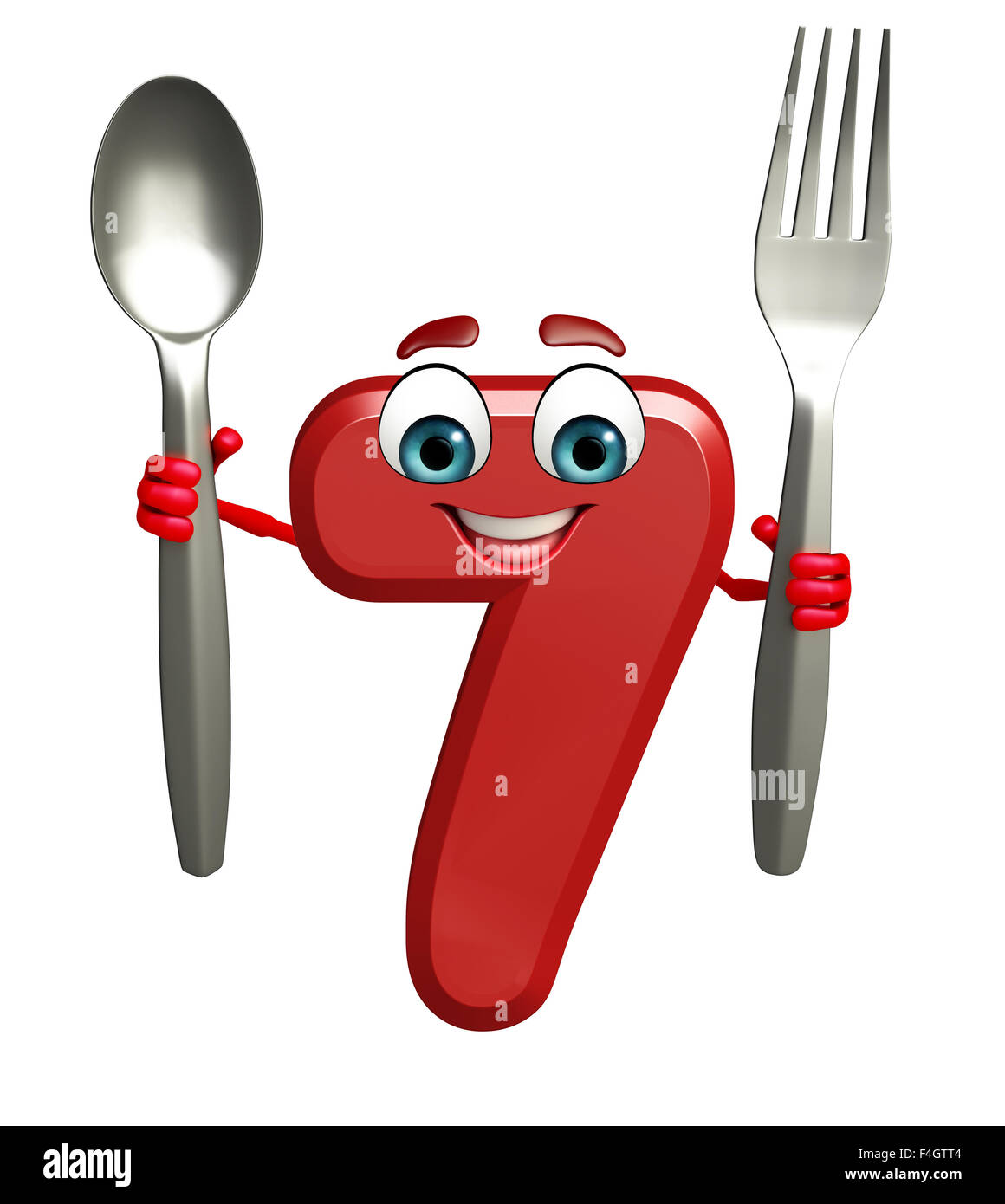 3d rendered illustration of cartoon character of seven digit with spoon ...