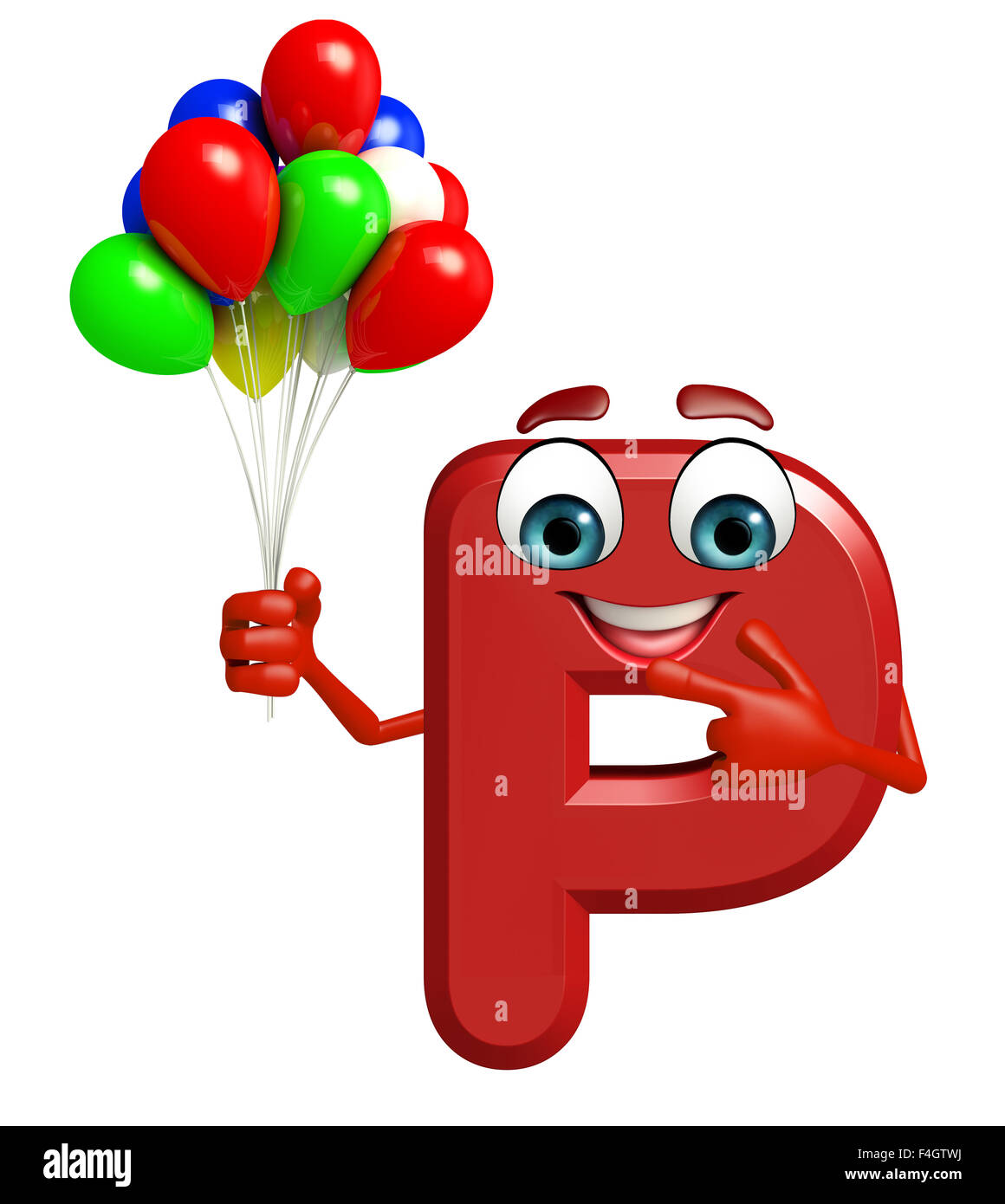 3d rendered illustration of alphabet P Cartoon Character with balloons ...