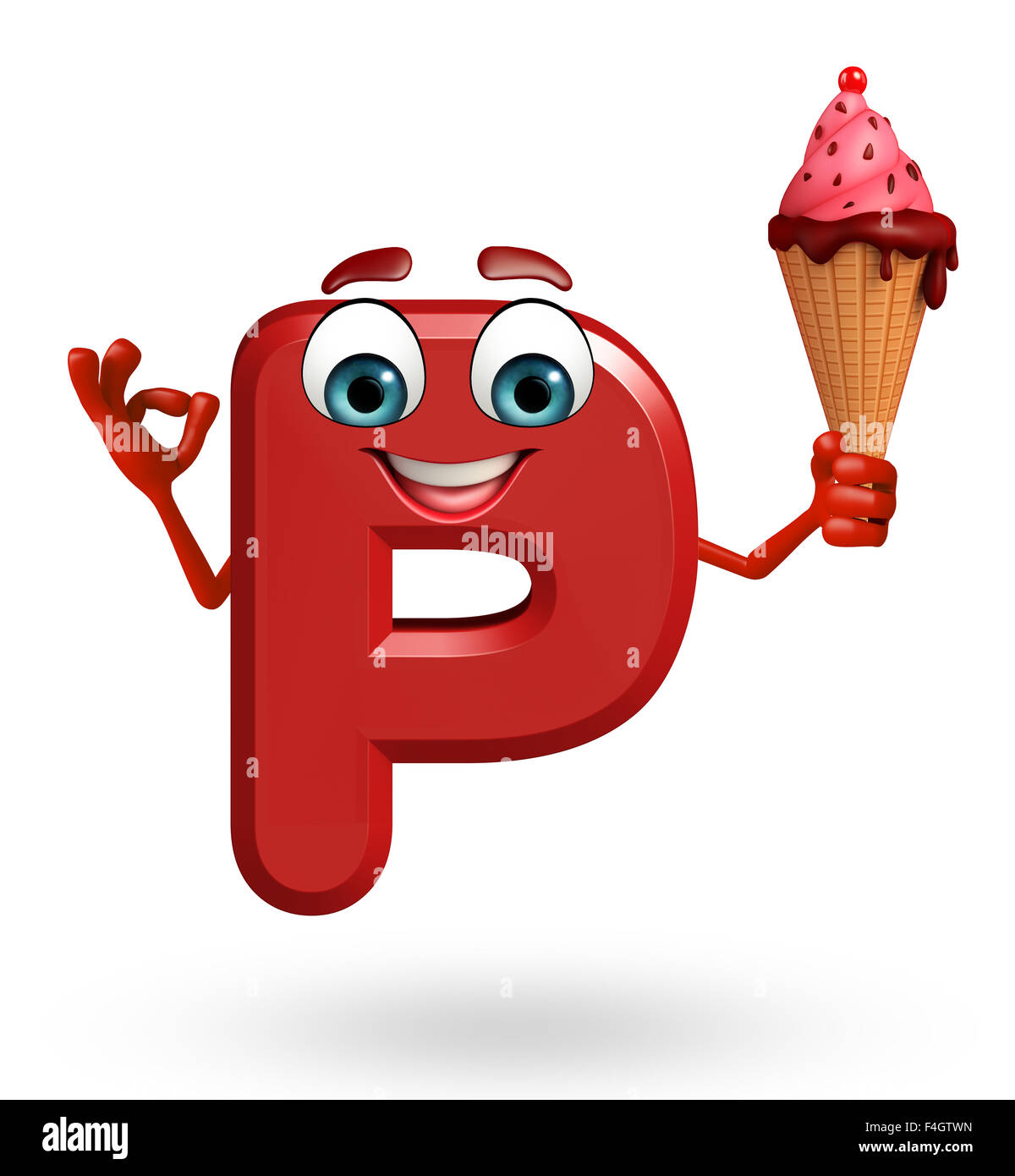 3d rendered illustration of alphabet P Cartoon Character with icecream ...