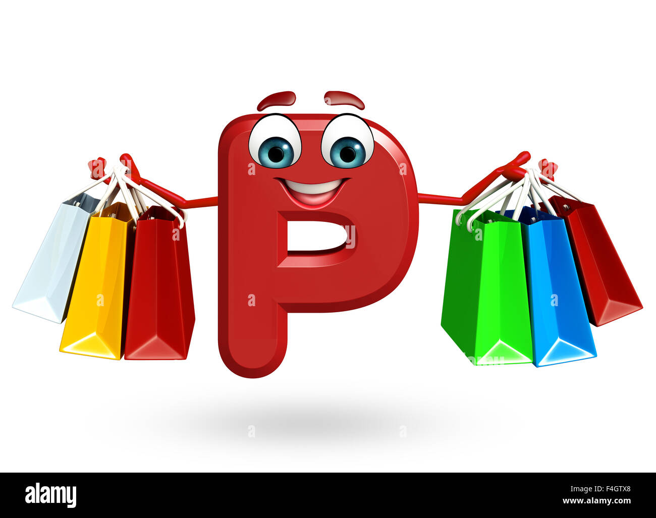3d rendered illustration of alphabet M Cartoon Character with shopping ...