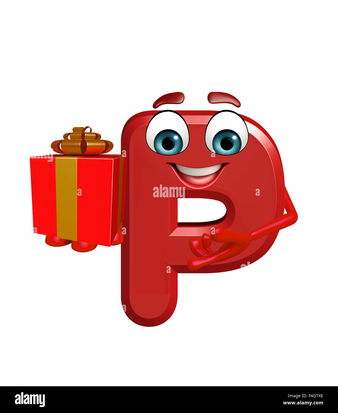 3d rendered illustration of alphabet P Cartoon Character with gift box ...