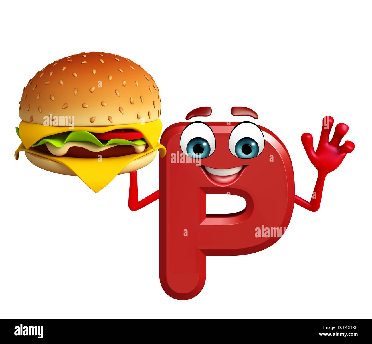 3d rendered illustration of alphabet P Cartoon Character with pizza ...