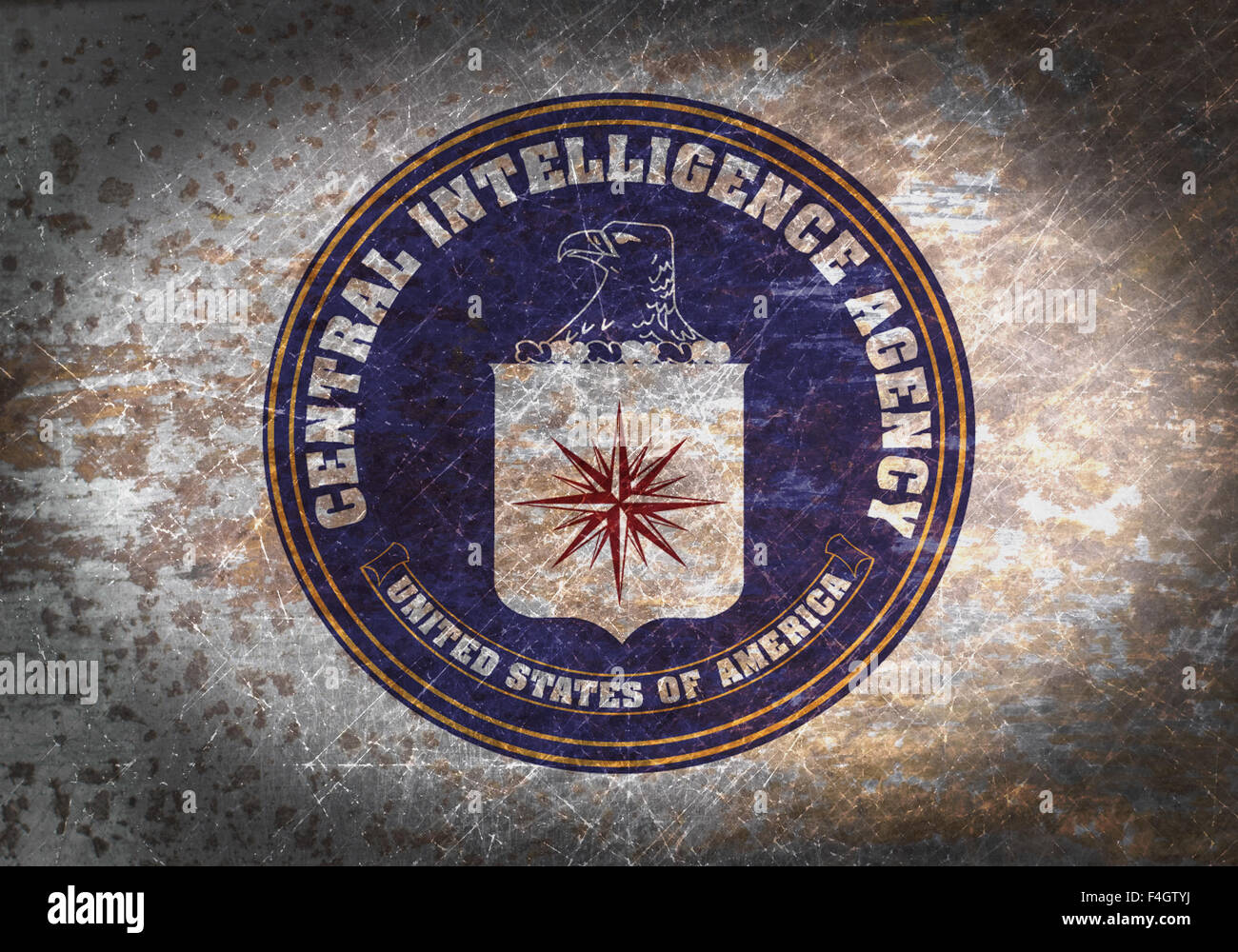 Old rusty metal sign with a flag - CIA Stock Photo - Alamy