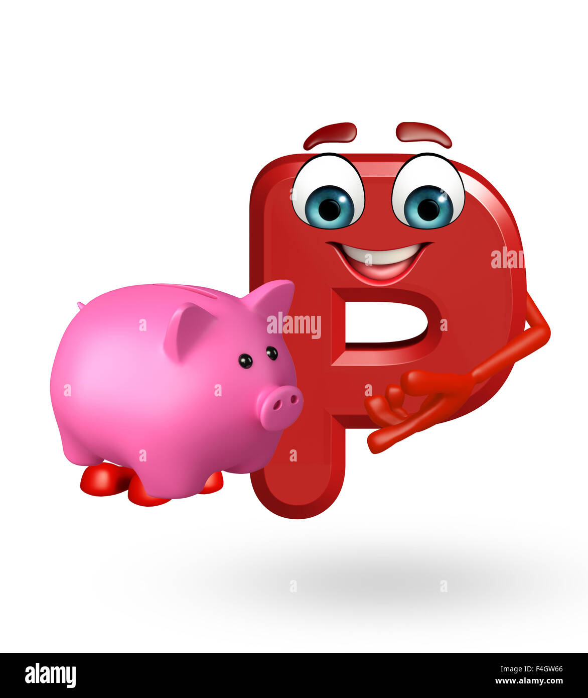 3d rendered illustration of alphabet P Cartoon Character with piggy ...