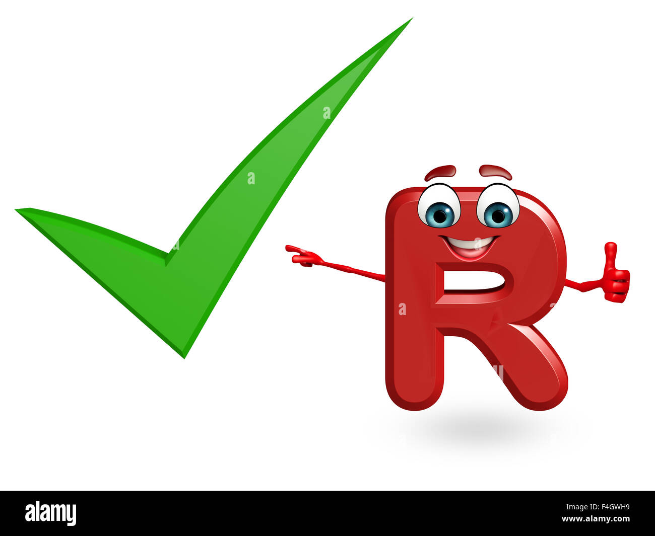 3d rendered illustration of alphabet R Cartoon Character with right ...