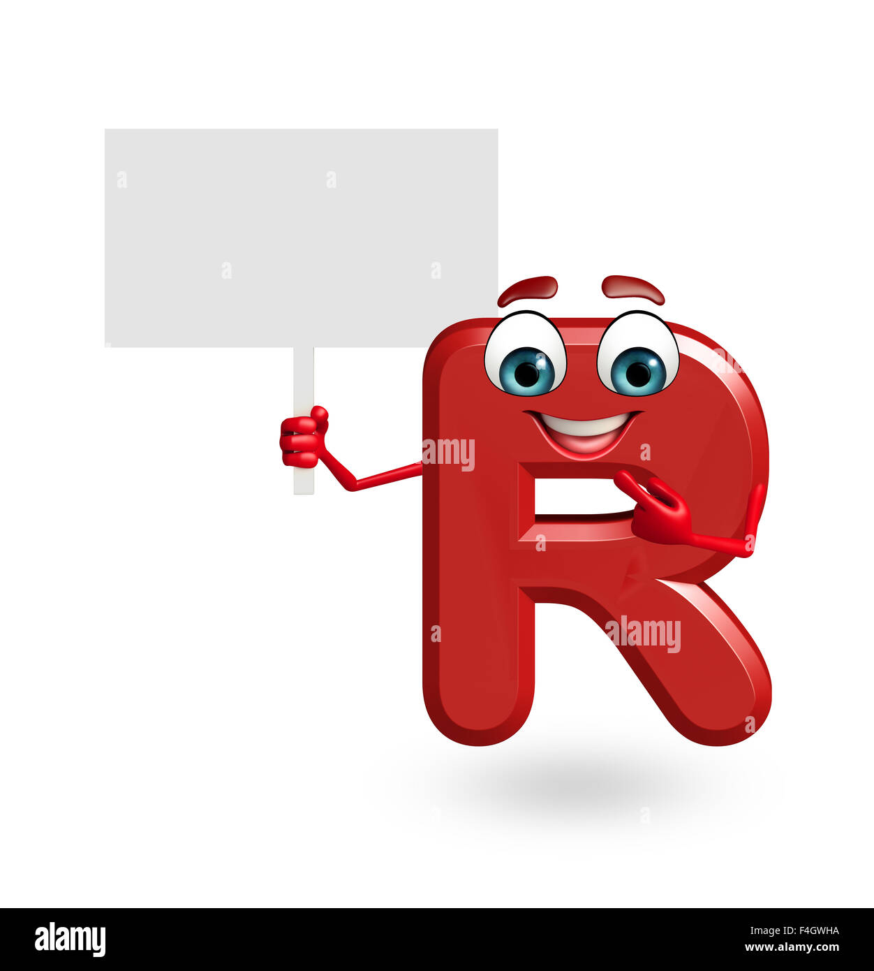 3d rendered illustration of alphabet R Cartoon Character with sign ...
