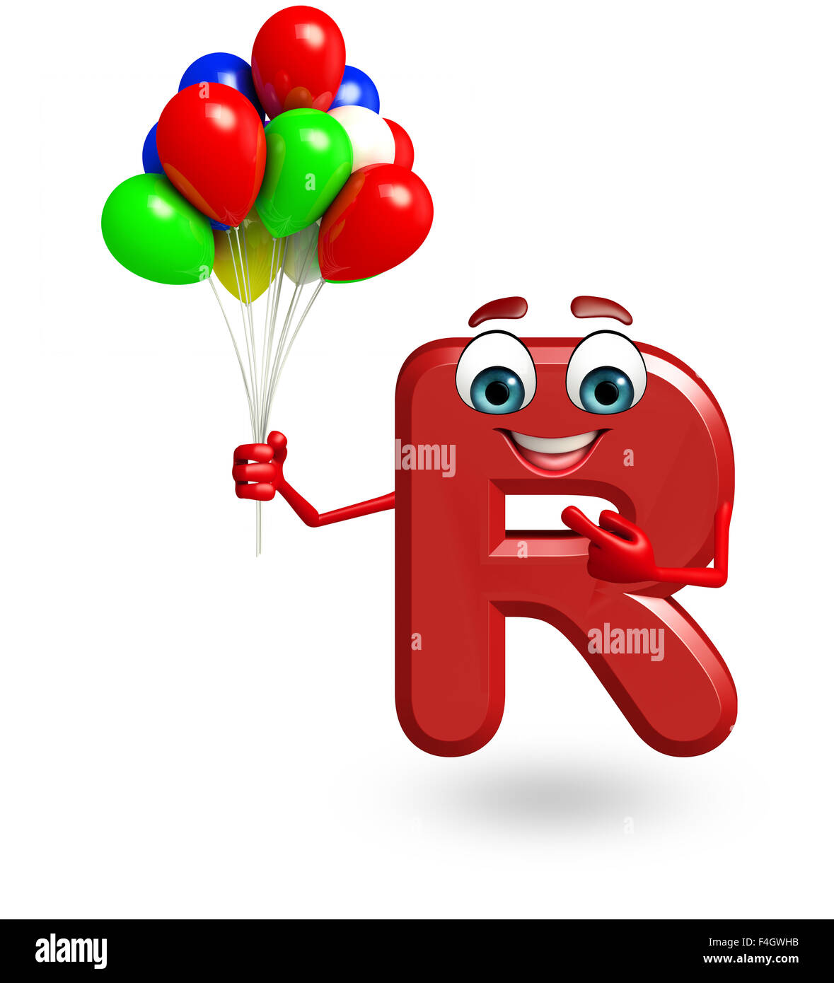 3d rendered illustration of alphabet R Cartoon Character with balloons ...