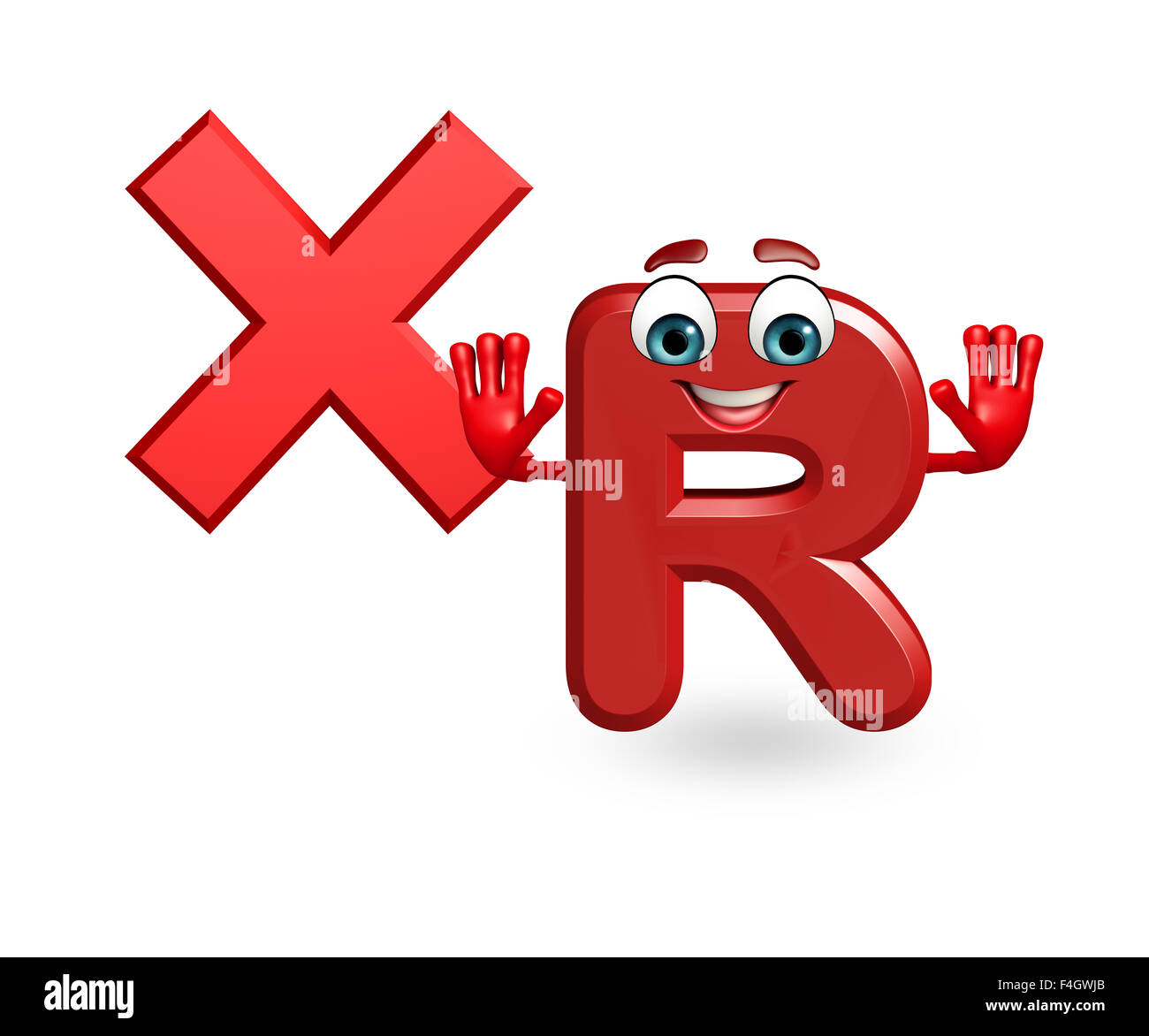 3d rendered illustration of alphabet R Cartoon Character with cross ...