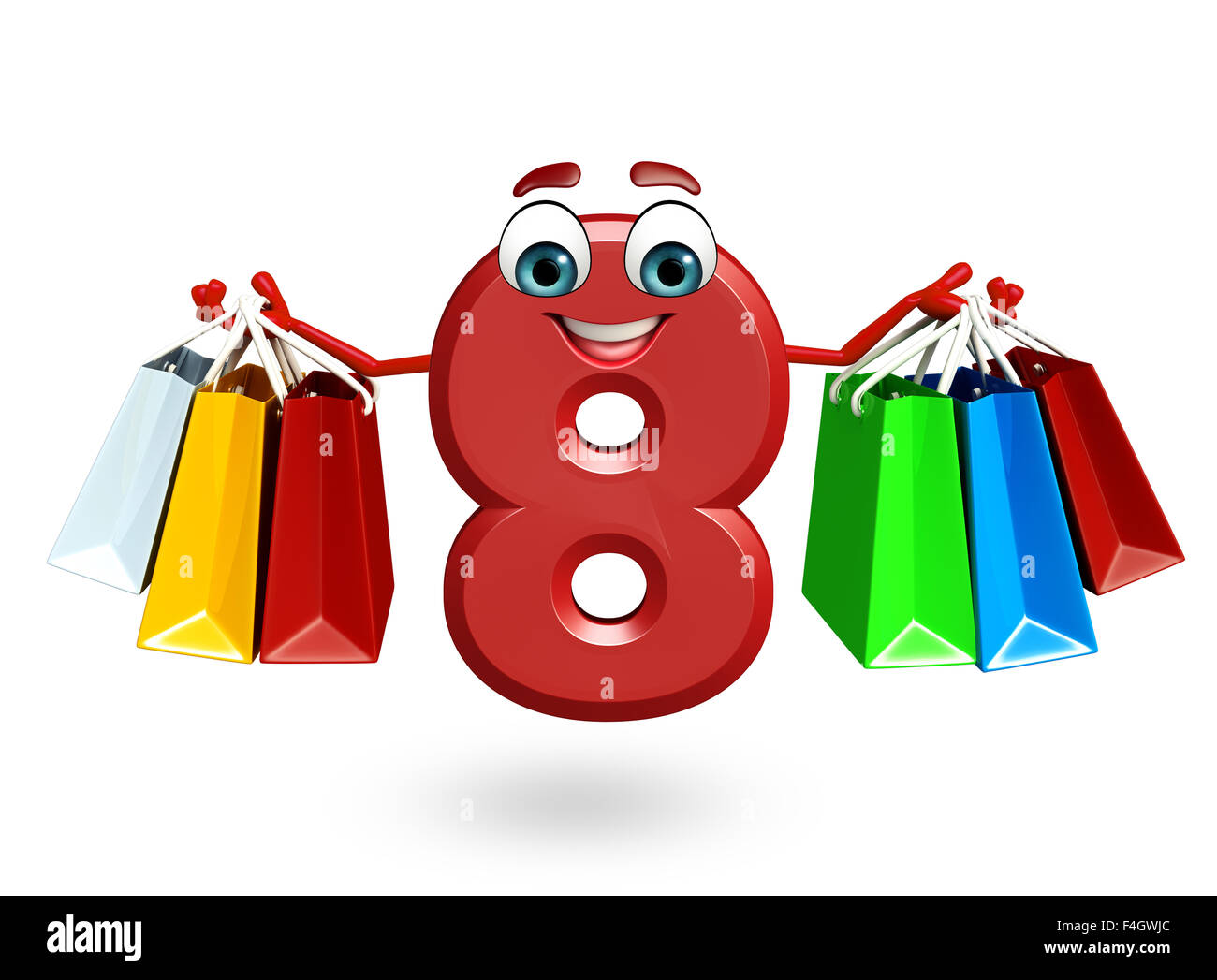 3d rendered illustration of cartoon character of eight digit with ...