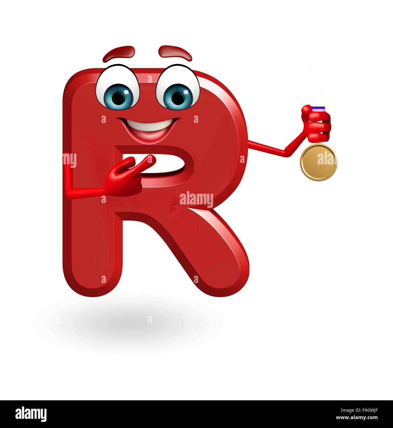 3d rendered illustration of alphabet R Cartoon Character with medal ...