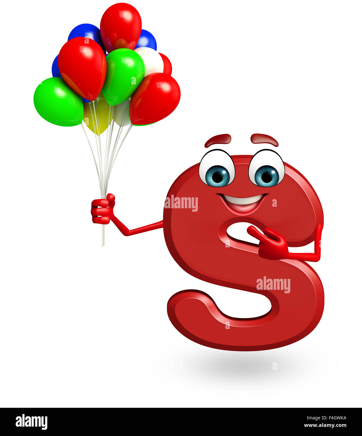 3d rendered illustration of alphabet S Cartoon Character with balloons ...