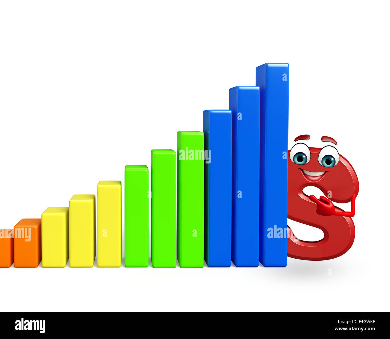 3d rendered illustration of cartoon character of S with business graph ...