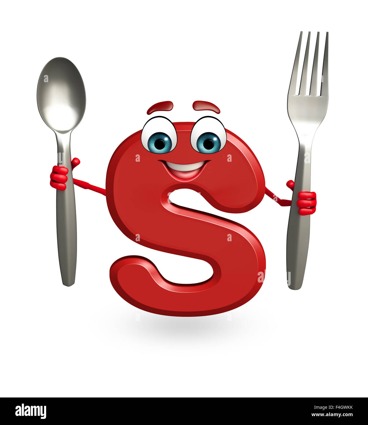 3d rendered illustration of alphabet S Cartoon Character with spoon ...