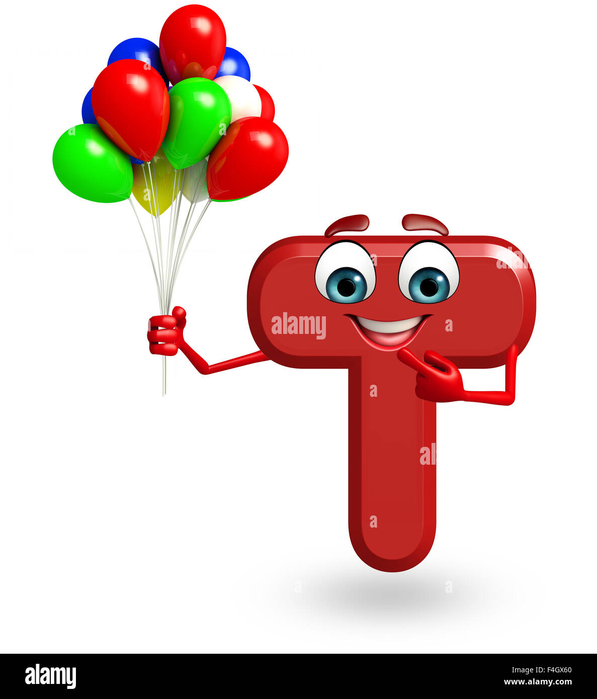 3d rendered illustration of alphabet T Cartoon Character with balloons ...