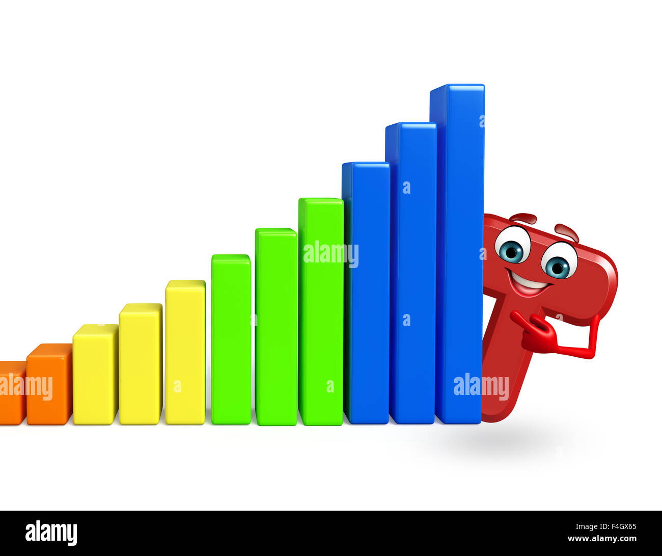 3d rendered illustration of cartoon character of T with business graph ...