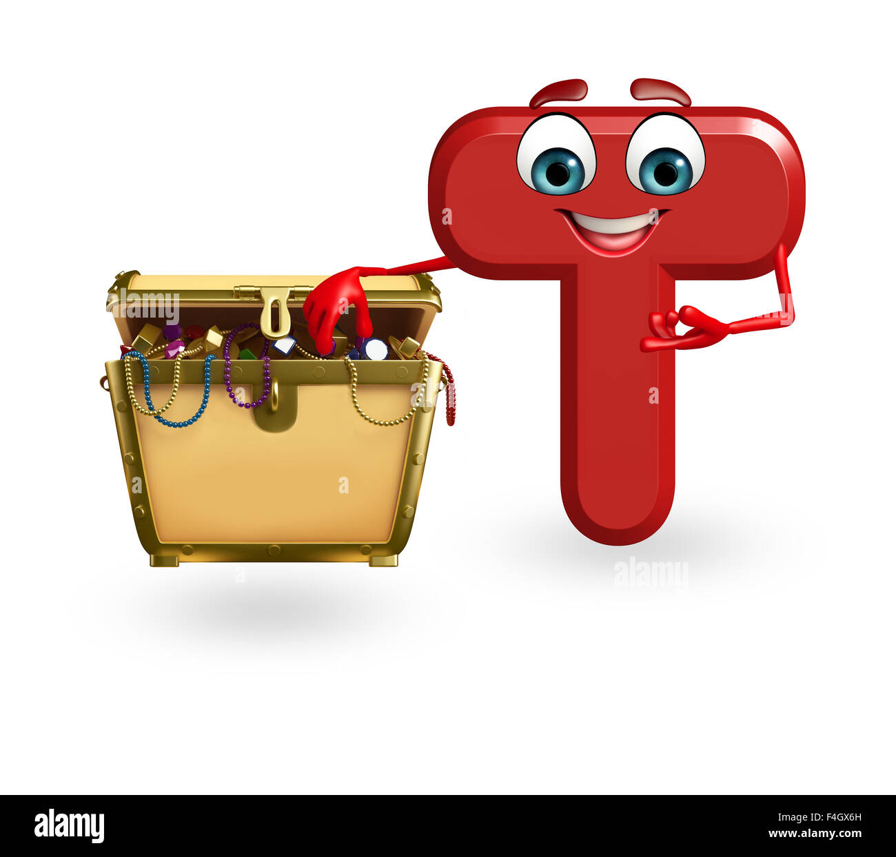 3d rendered illustration of alphabet T Cartoon Character with treasure ...