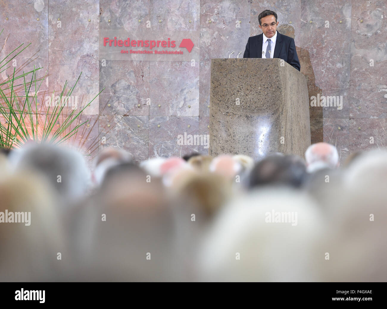 German-Iranian author Navid Kermani giving his acceptance speech at the ...