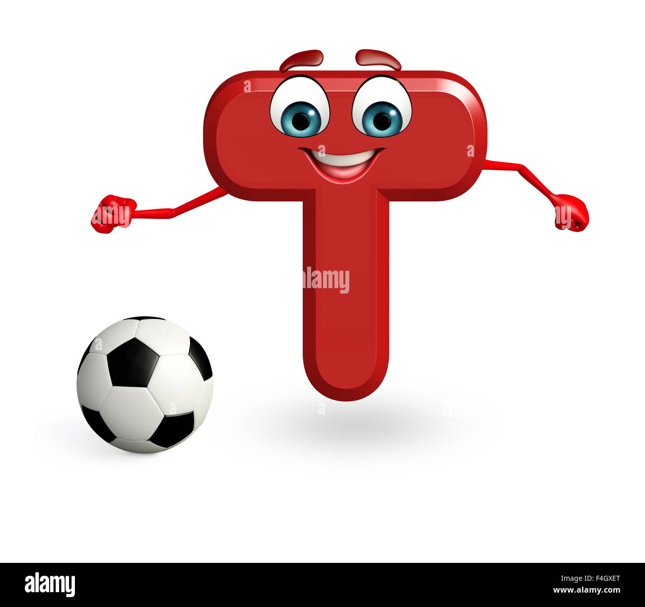 3d rendered illustration of alphabet T Cartoon Character with football ...