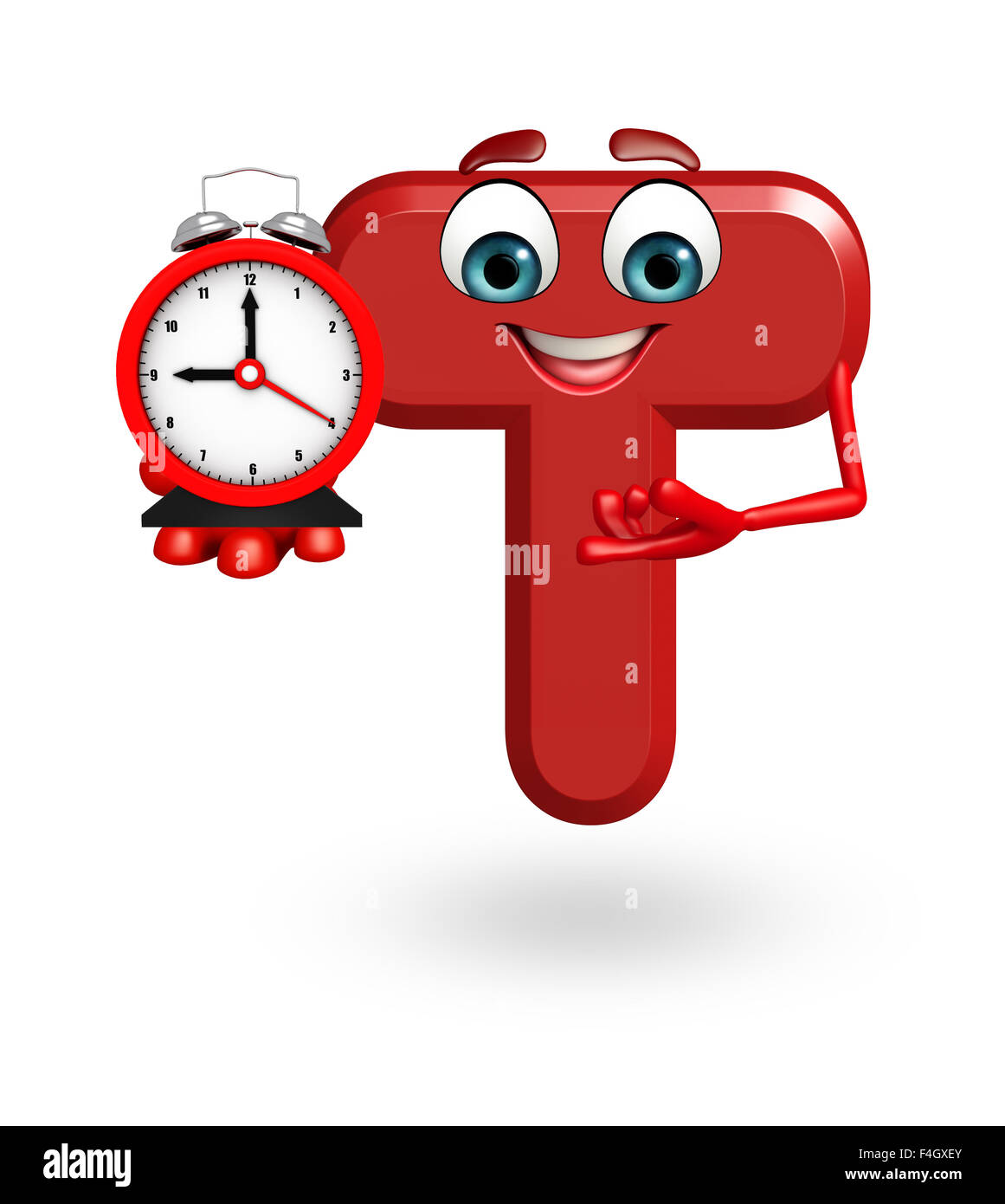 3d rendered illustration of alphabet T Cartoon Character with clock ...