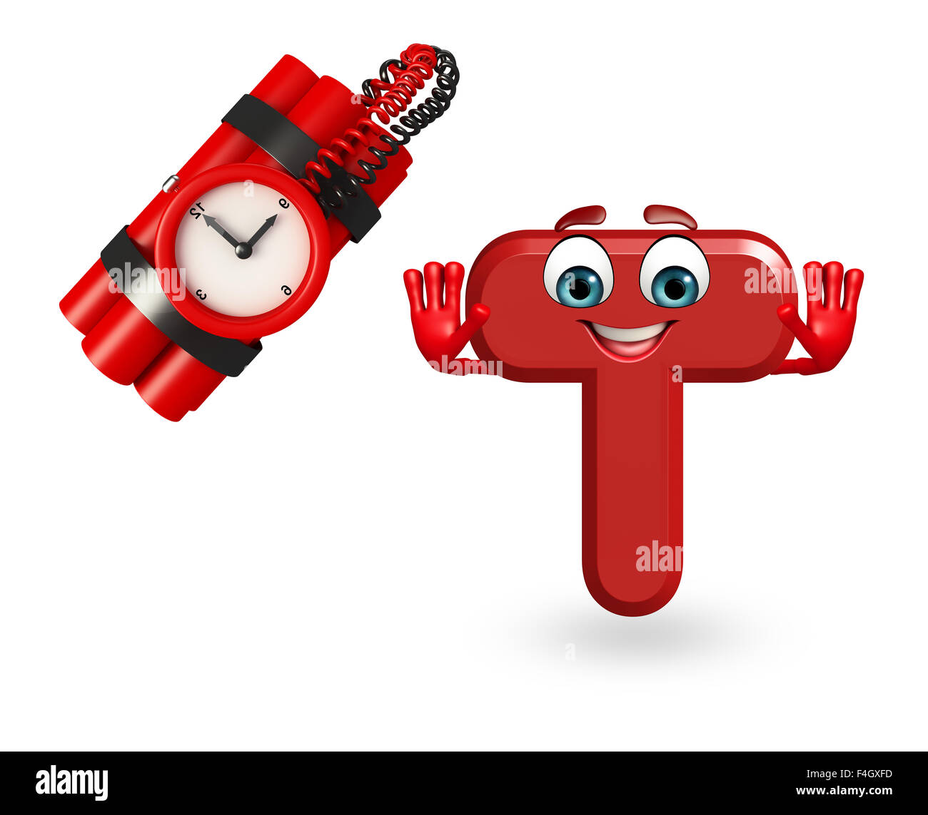 3d rendered illustration of alphabet T Cartoon Character with timebomb ...