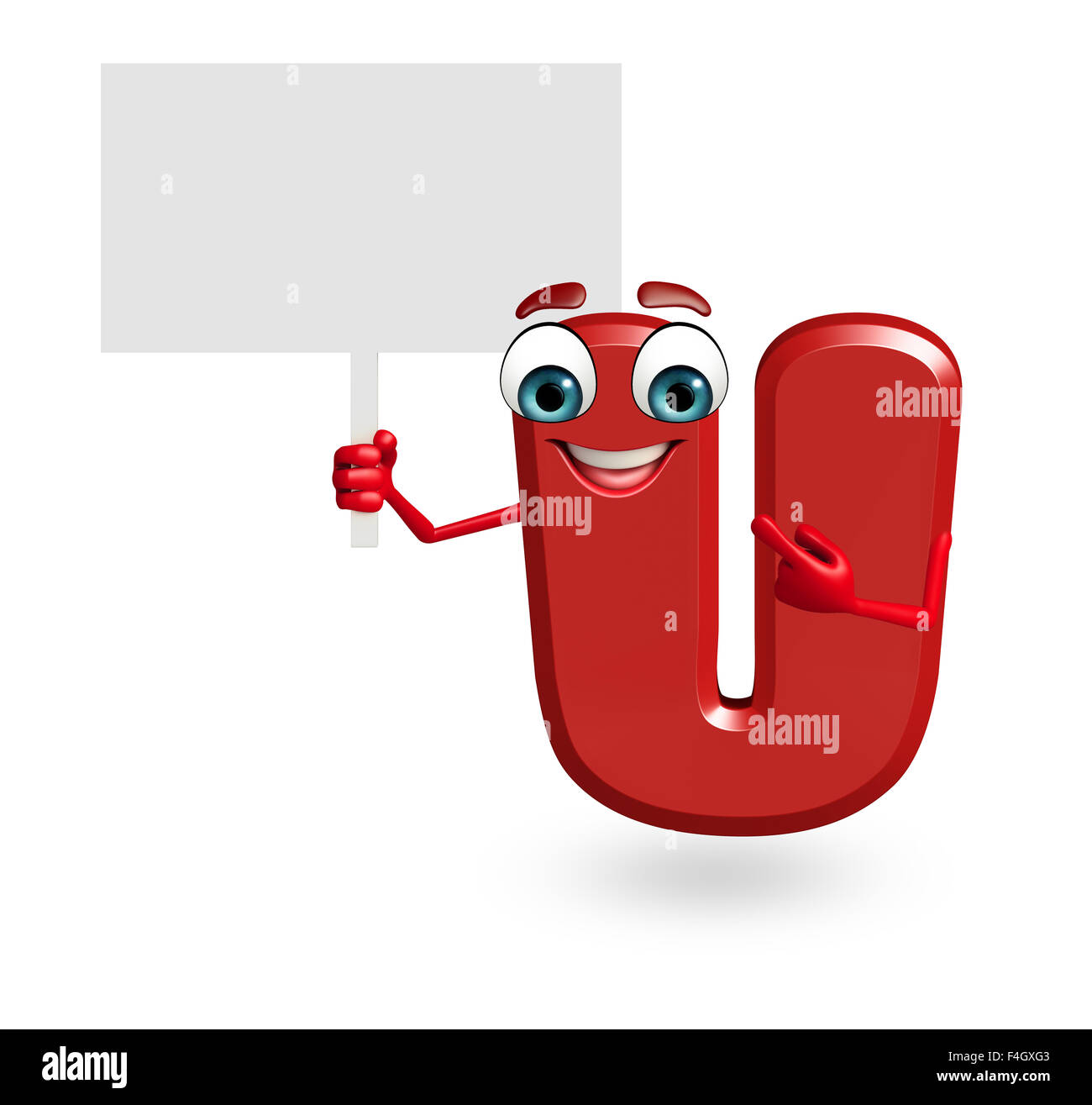 3d rendered illustration of alphabet U Cartoon Character with sign ...