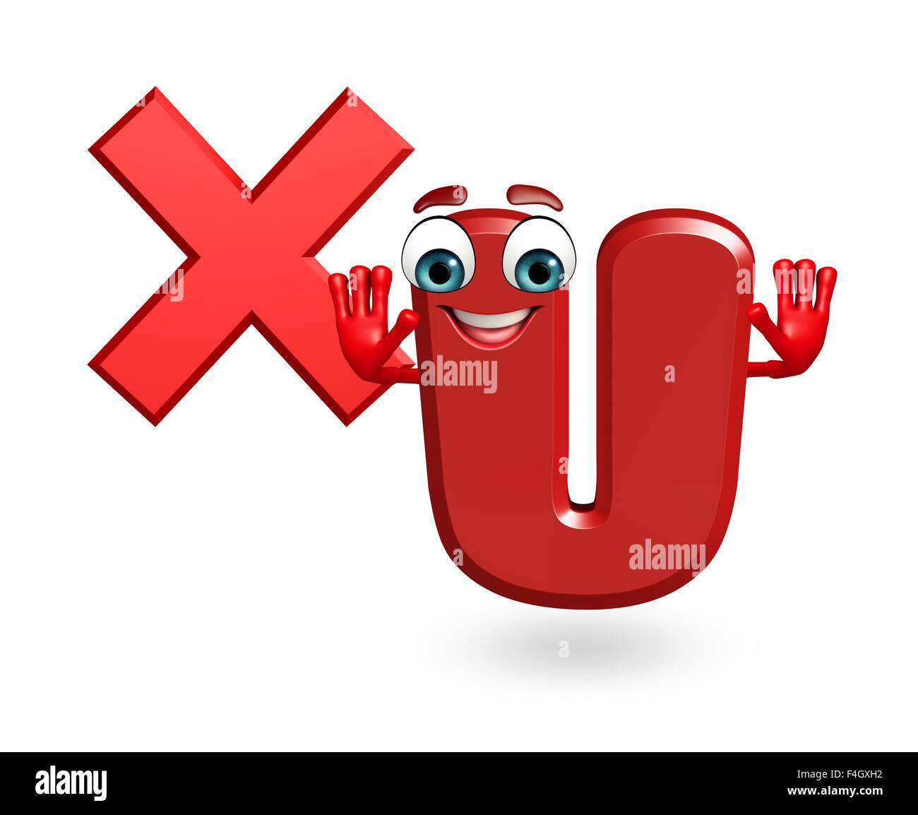 3d rendered illustration of alphabet U Cartoon Character with cross ...