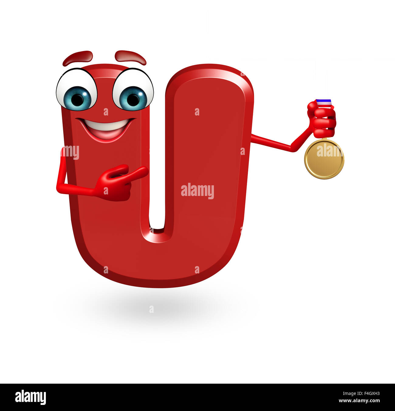 3d rendered illustration of alphabet U Cartoon Character with medal ...