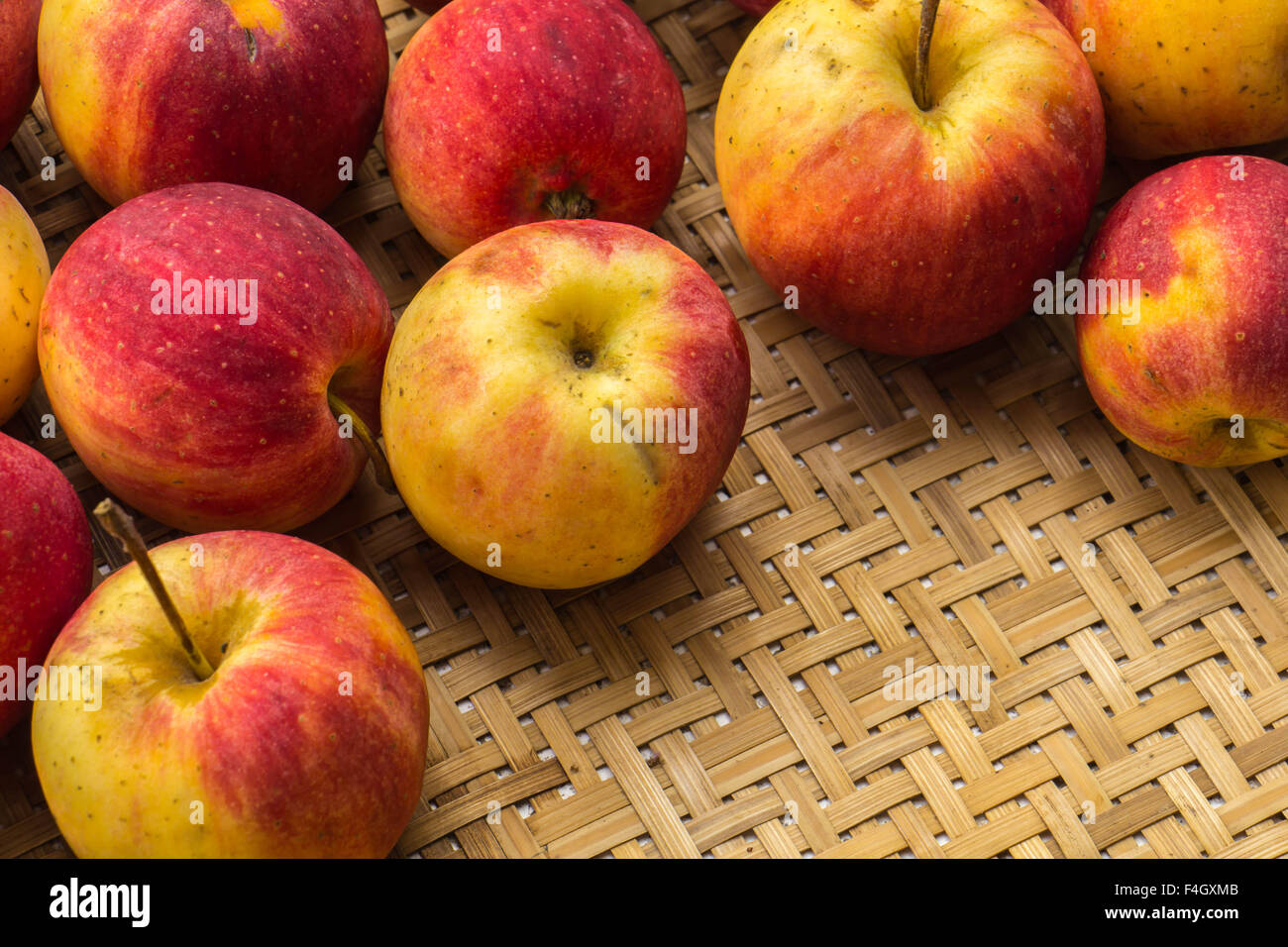 Ripe red apples on table close up Stock Photo - Alamy