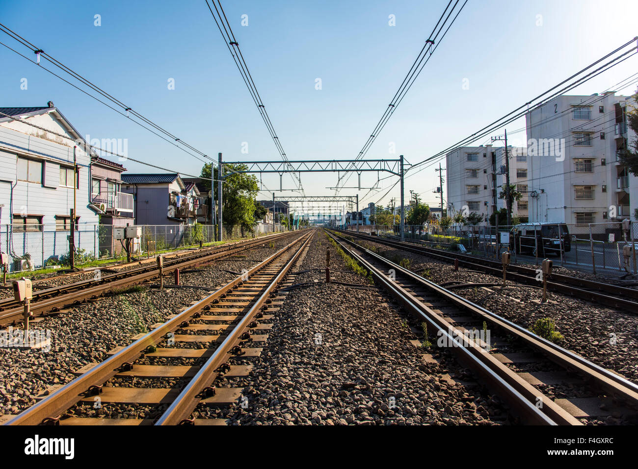 Long straight rail way, near JR Kamata Station,Ota-Ku,Tokyo,Japan Stock ...