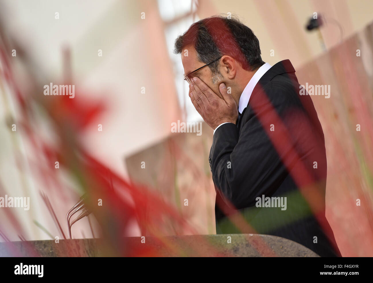 German-Iranian author Navid Kermani praying after his acceptance speech ...