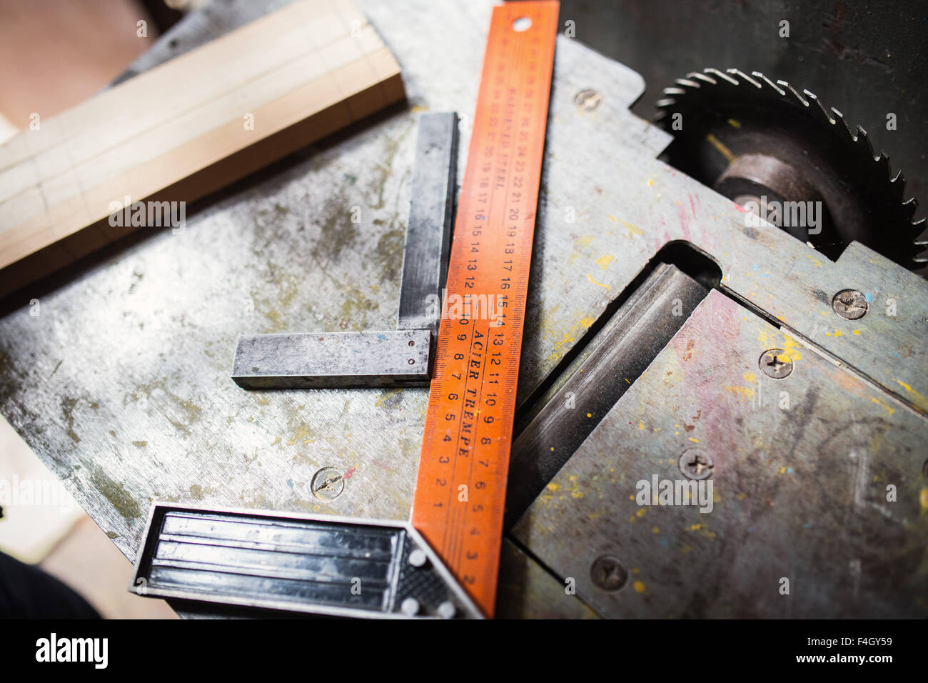 Carpenter workplace with some tools Stock Photo - Alamy