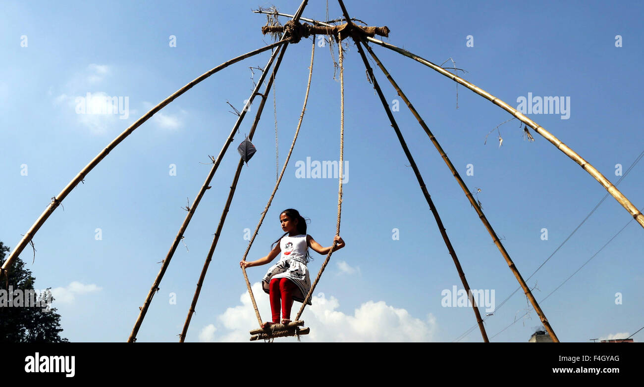 Kathmandu, Nepal. 18th Oct, 2015. A Nepalese girl have fun on a ...