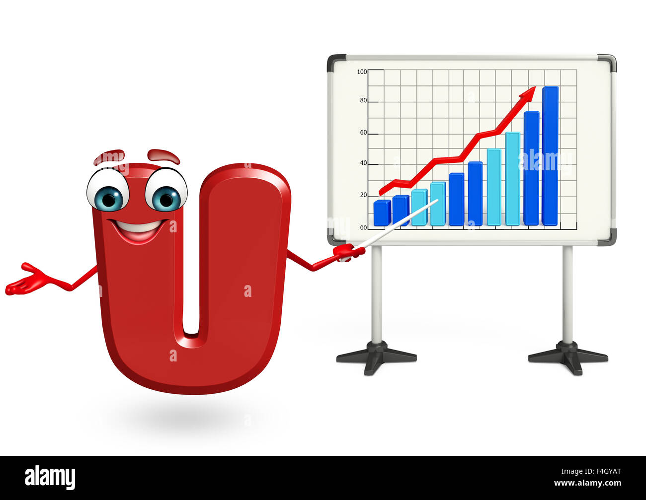 3d rendered illustration of cartoon character of U with business graph ...