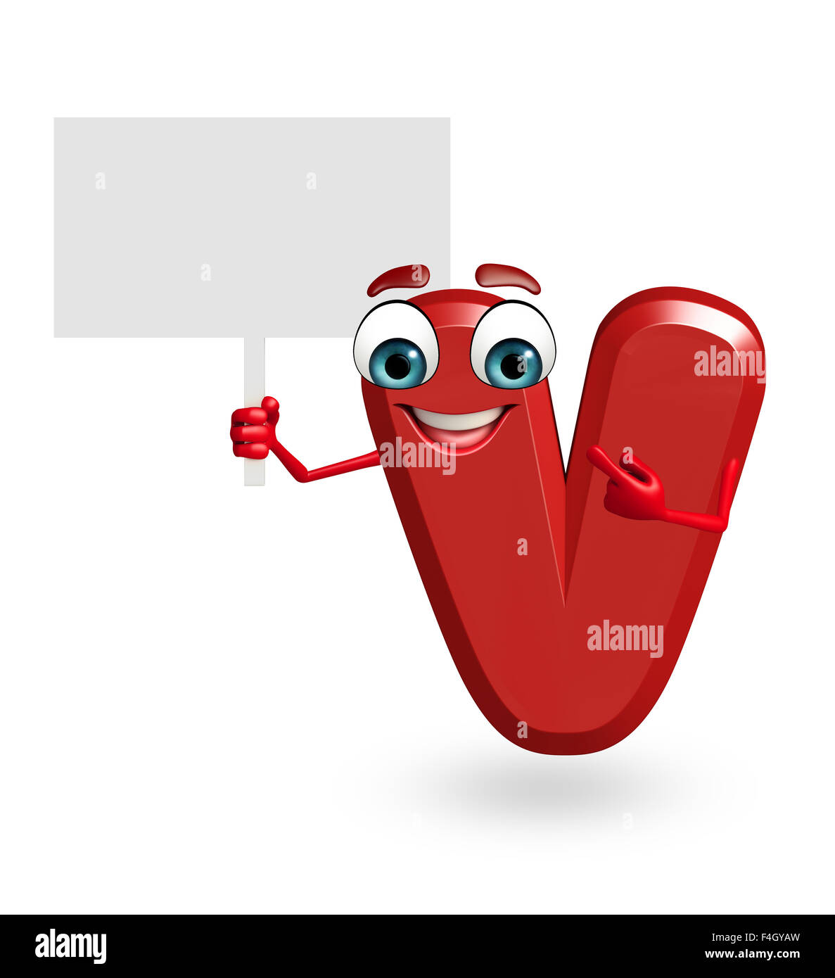 3d rendered illustration of alphabet V Cartoon Character with sign ...