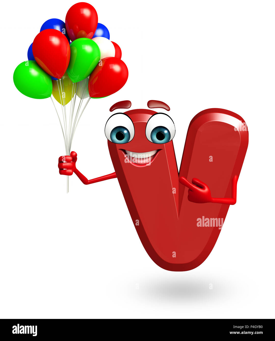 3d rendered illustration of alphabet V Cartoon Character with balloons ...
