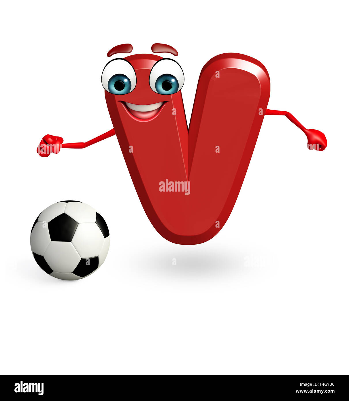 3d rendered illustration of alphabet V Cartoon Character with football ...