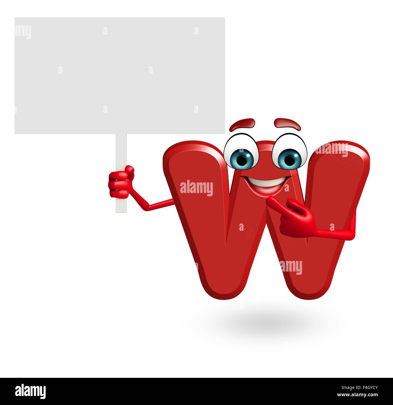 3d rendered illustration of alphabet W Cartoon Character with sign ...